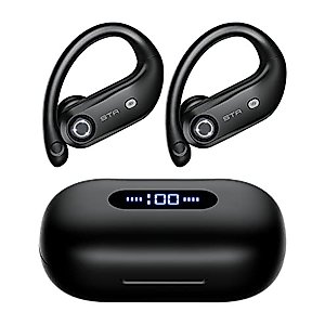 STADOR True Wireless Earbuds Bluetooth Headphones 100hrs Playback with Microphone Ear Hook in-Ear Buds Waterproof Earphones for Sports (Black)