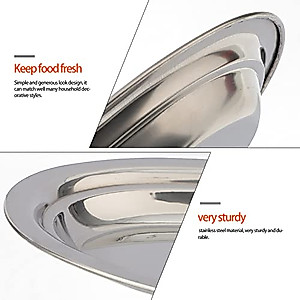 FRCOLOR Stainless Steel Oval Platter 26CM Fish Plate Appetizer Dish Snack Plate Kids Carvery Plate Serving Tray for Steaming Fish Dessert Meat Sushi Silver