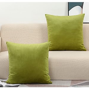 TangDepot Set of 2 Velvet Throw Pillow Covers, Super Soft, Euro Pillowcases - (24x24 Inch 2 Pieces, G01 Olive Green)