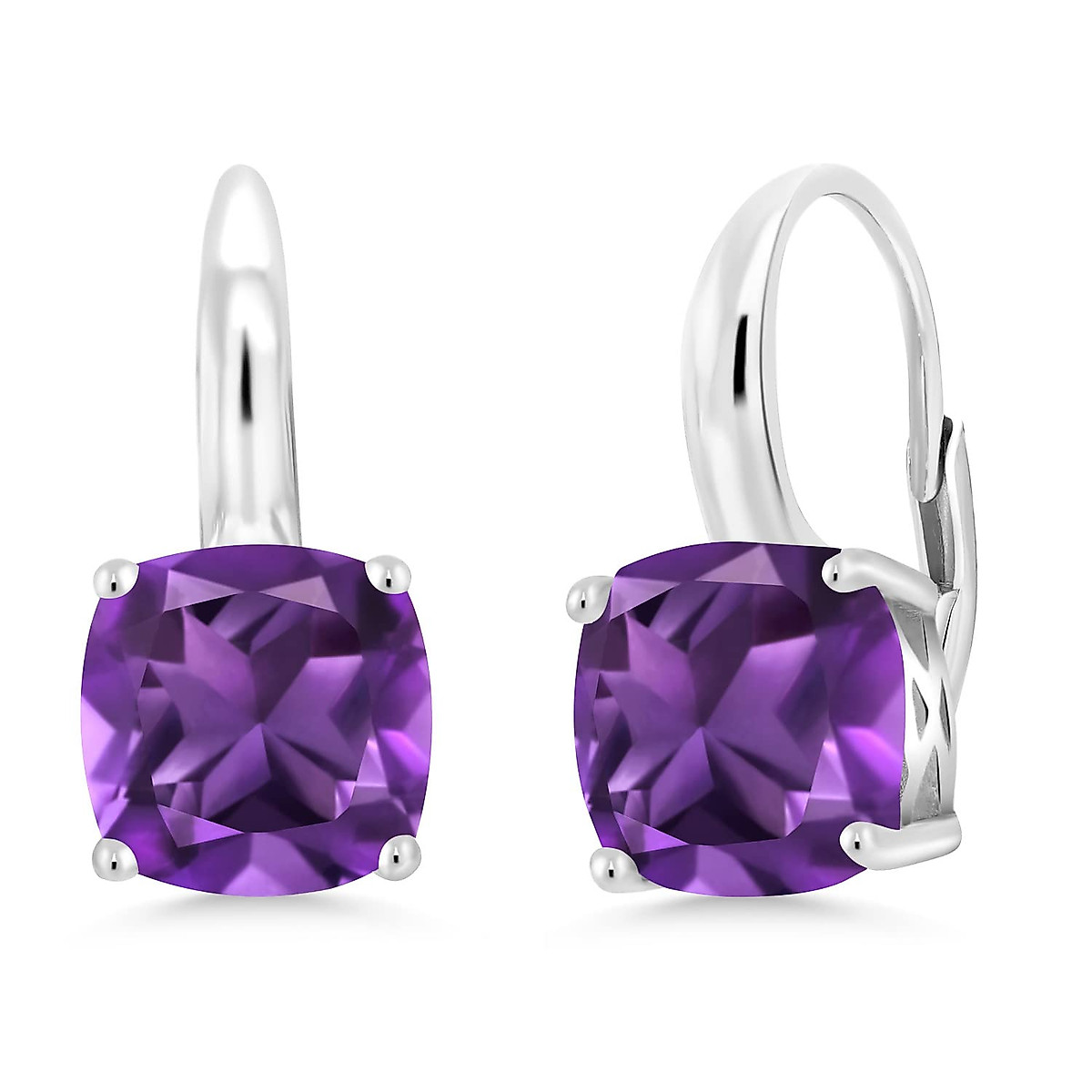 Gem Stone King 925 Sterling Silver Purple Amethyst Earrings For Women (4.10 Cttw, Gemstone Birthstone, Cushion 8MM)