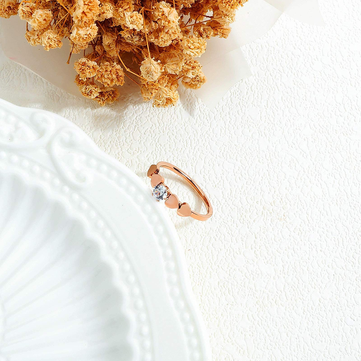 MoAndy Rose Gold Rings for Women Stainless Steel Rings Crystal Rings Finger Rings for Women Love Heart Size 6