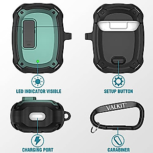 Valkit Compatible Google Pixel Buds 2 Case Cover with Secure Lock, Full Body Shockproof Case Military Hard Shell Protective Cover Skin with Keychain Men Women for Pixel Buds 2 2020, Black/Green