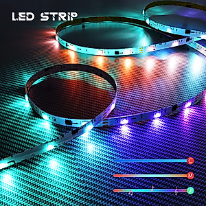 FEZIBO L Shaped Gaming Desk with LED Lighting, Computer Corner Desk PC Writing Table Gamer Workstation for Home Office, Black