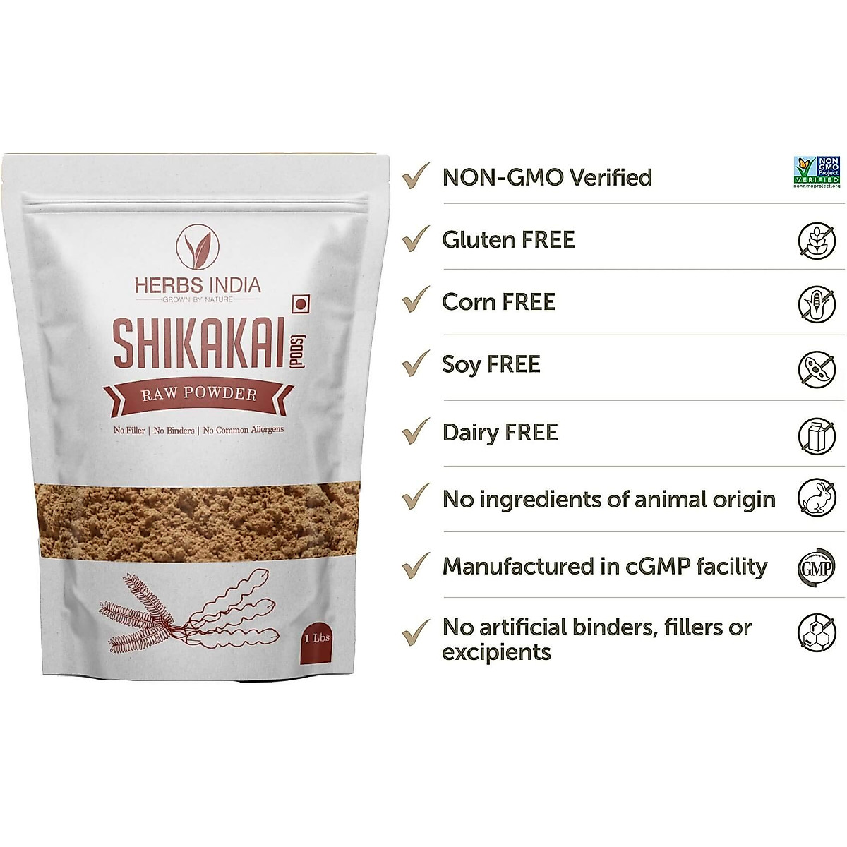 Shikakai Powder for Hair Growth - Acacia Concinna (Shikai Powder) - Best Natural Cleanser - All Natural - Herbs India (One LB - 16 Ounce)