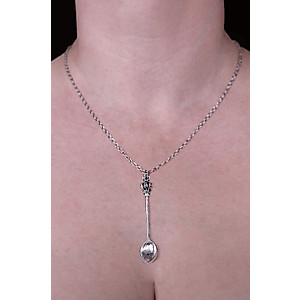 Art Attack Snuff Spice Spoon Necklace, Wonderland Powder Teaspoon Adult Charm Pendant Party Favor (Silver)