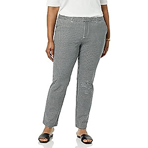 Amazon Essentials Women's Bi-Stretch Full Length Straight Leg Pant, White/Black, Gingham, 14
