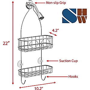 Simple Houseware Bathroom Hanging Shower Head Caddy Organizer, Silver (22 x 10.2 x 4.2 inches)