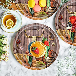 50Pcs Western Party Plates Western Cowboy Party Supplies 7"Wild West Dessert Paper Plates Wood Grain Plates Western Cowboy Theme Baby Shower Camp Fire Camping Barn Wild West Birthday Party Decor