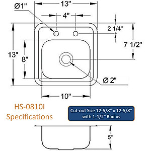 GSW HS-0810I Mini 13" x 13" Commercial Stainless Steel Drop-In Hand Sink with Gooseneck Faucet for Restaurants, Kitchens, Clinics, Bars