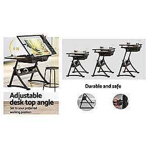 Landpink Glass Drafting Table Art Desk – Adjustable Professhional Artwork Drawing Drafting Table Desk, Glass-Topped Art Table for Craft Station Studio Home Office School w/Drawers/Chair – Black