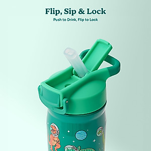 REDUCE 14 oz Hydrate Pro Stainless Steel Insulated Water Bottle - Flip Top Leak-Proof Lid,Dishwasher Safe,BPA-Free, Dual Wall Vacuum, Keeps Drinks Cold for 48 Hrs, Cup Holder Friendly - Jurassic Space