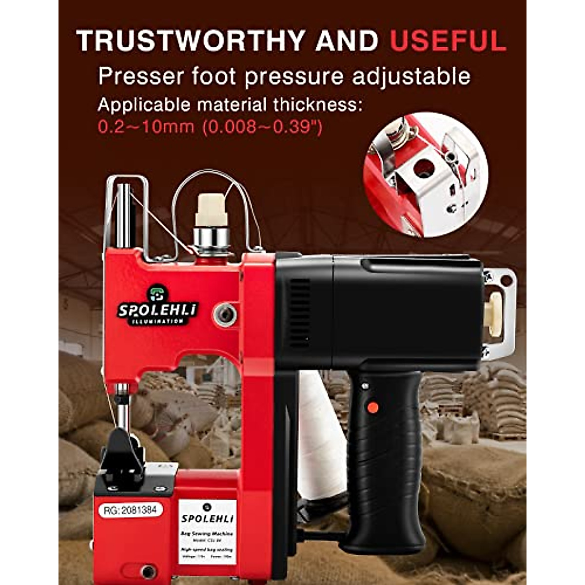 Spolehli Bag Sewing Machine Bag Sealing Machine Bag Closer Bag Closing Machine Bag Stitching Machine Industrial Sewing Machine Bag Sealer Sealing Machine for Sack Woven Kraft Kraft Paper Bag Sealing 110v US plug with CE (Red)