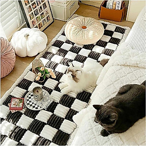 Funnyfuzzy Cream-Coloured Large Plaid Square Pet Mat Bed Couch Cover,Dog Blankets for Large Dogs, Funny Fuzzy Couch Cover,Waterproof Blanket Dog Bed Cover Pet Blanket