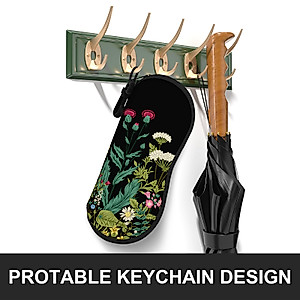 NPOOYI Sunglasses Soft Case, Ultra Light Portable Neoprene Zipper Glasses Case, Eyeglass Case with Carabiner for Men Women, Wild Flower