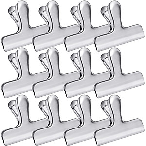 12 Pack Stainless Steel Chip Bag Clips,Chip Clips 3 Inch Wide,Metal Food Bag Clips Heavy Duty,Round Edge Air Tight Seal Grips on Coffee Food Bread Bags,Food Clips for Office Kitchen Home (Silver)