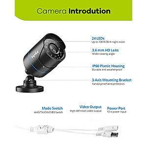 SANNCE 1080P Security Camera AHD/TVI/CVI/CVBS 4-in-1 CCTV Camera IP66 Weatherproof Analog CCTV Surveillance Bullet Camera Indoor Outdoor, 100ft Night Vision, No Power Supply and Cable, Only A Camera
