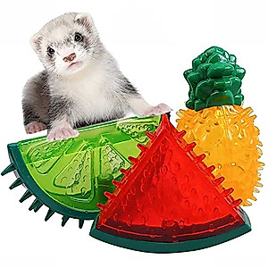 HAICHEN TEC 3 Pack Ferret Cooling Chew Toys, Frozen Fruit Shape Teething Toy for Ferret, Durable Bite Resistant Summer Interactive Squeaky Toys Pet Treat Training Tools for Small Animal (3 Pack)