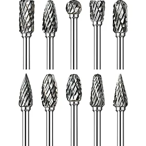 10Pcs 1/8" Shank Carbide Burr Bits Compatible with Dremel w/Beech Holder Bits Metal Grinding Bits Steel Wood Stone Carving Cutting Engraving Grinder Kit Attachment Rotary Tool Accessories Set