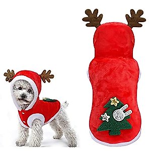 Dog Christmas Costume Antlers Dog Dresses Red Pet Hoodie with Buttons Rabbit Star Christmas Tree Cat Christmas Holiday Outfit Velvet Pet Fall Winter Clothes Pet Costumes for Small Medium Dogs Cats (M)