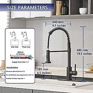 VOTON Kitchen Faucets with Pull Down Sprayer Matte Black Sink Faucet Stainless Steel Commercial Spring Pull Out Farmhouse faucets for Camper Laundry Utility Rv Bar Sink Faucet