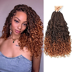Coolbeeza 14 Inch Goddess Box Braids Crochet Hair with Curly Ends Bohemian Box Braids Crochet Hair Soft Net Synthetic Pre Looped Hair Extensions for Black Women Kids 8 Packs-128 Strands