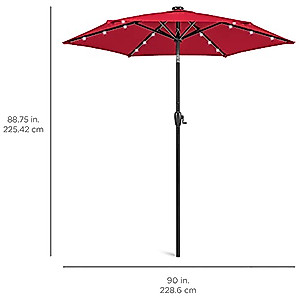 Best Choice Products 7.5ft Outdoor Solar Market Table Patio Umbrella for Deck, Pool w/Tilt, Crank, LED Lights - Red