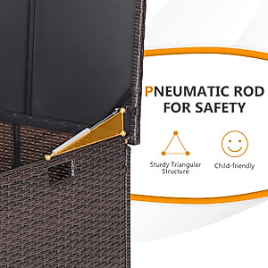 RELAX4LIFE Patio Rattan Storage Box - 50 Gallon All-Weather Wicker Storage Box w/Top Lid, Protective Liner and Wheels, Outdoor Deck Box Waterproof for Cushions, Toys, Garden Tools