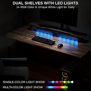 EUREKA ERGONOMIC Electric Standing Desk,63 Inches Height Adjustable Desk,Stand up Desk with Dual Motor,Computer Desk with LED Lights & Double Shelves,Home Office Desk with Monitor Stand,Brown Wood