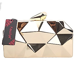 Fawziya Polygon Clutch Purses For Women Metallic Evening Bags-Gold