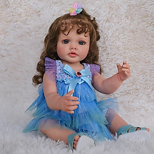 Pinky Reborn Lifelike Baby Dolls Girl 22 Inch Full Silicone Vinyl Body Reborn Baby Realistic Newborn Baby Dolls Toy for Collection & Kids Age 3+
