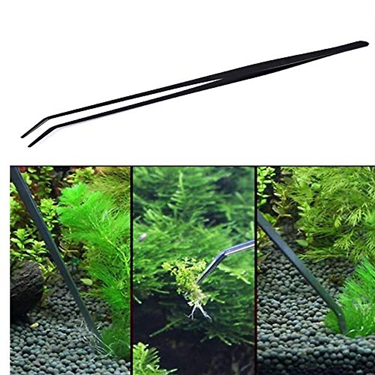15 inch Aquarium Forceps ，Stainless Steel Curved Tweezers, with Anti-Carbonization and Carbonization Coating, Anti-Rust and Long Reptiles, for Aquatic Plants, Spiders, Snakes and Lizards, Black