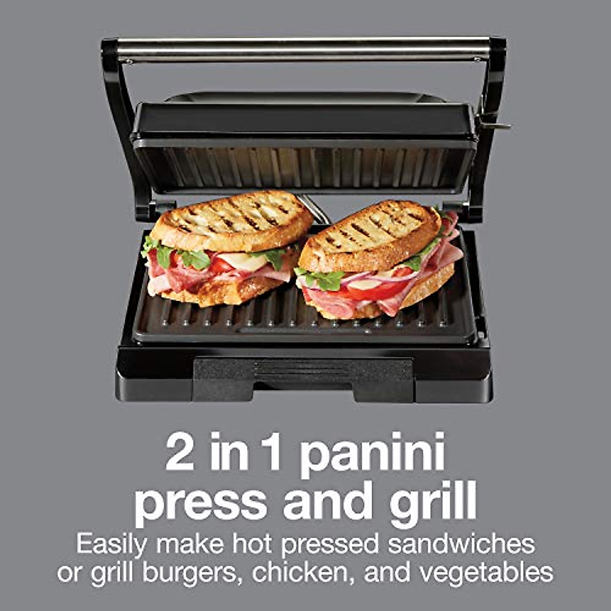 Proctor Silex 4 Serving Panini Press, Sandwich Maker and Compact Indoor Grill, Upright Storage, Easy Clean Nonstick Grids, Black (25440PS)
