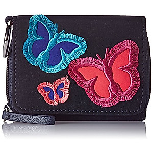 Vera Bradley Women's Microfiber Card Case Wallet With RFID Protection, Classic Navy Embroidered, One Size