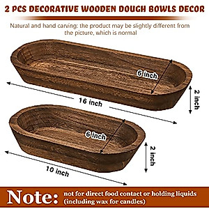 Decorative Bowls for Home Decor 2 Pieces Wooden Dough Bowl Wooden Bowls Rustic Bread Bowl Long Wooden Bowl for Kitchen Home Dining Table Centerpiece Decorations (10 x 6 x 2 Inch, 16 x 6 x 2 Inch)
