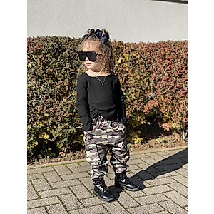 DISAUR Girls Clothes Size 3-4T Months Girl Fall Clothes Long Sleeve Square Neck Shirt Top + Floral Print Pants Girls Outfit Set, Black