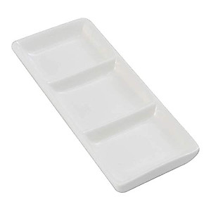1PC Mini White Ceramic Rectangular 3 Compartment Appetizer Serving Tray 6.9 X 3.0inch Divided Spices Vinegar Nuts Snack Sauce Dishes for Home Kitchen Restaurant