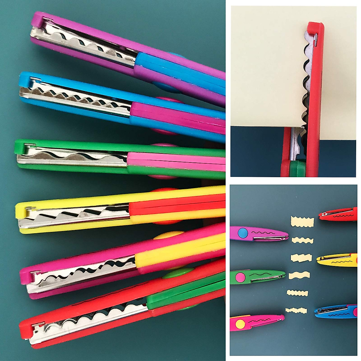 14PCS Creative Scissors & Craft Punch, 6 Different Patterns Edging Scissors + Paper Punch for Teachers Kids DIY Photo Scrapbooking Album - Colorful