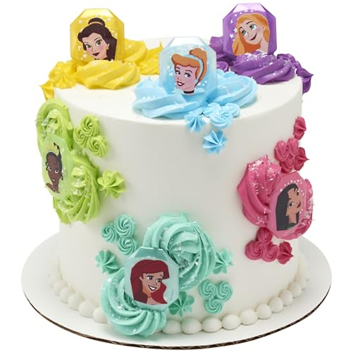 DecoPac Disney Princess Gemstone Rings, Cupcake Decorations Featuring Mulan, Cinderella, Tiana, Belle, Rapunzel and Ariel, Multicolored 3D Food Safe Cake Toppers – 24 Pack