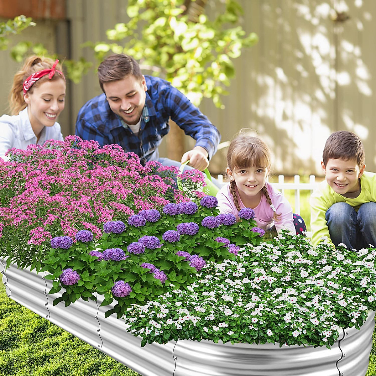 Kettalk 2Pcs Galvanized Raised Garden Bed，6×3×1ft Galvanized Planter Raised Garden Boxes Outdoor, Large Oval Metal Raised Garden Beds for Vegetables,Flowers and Fruits