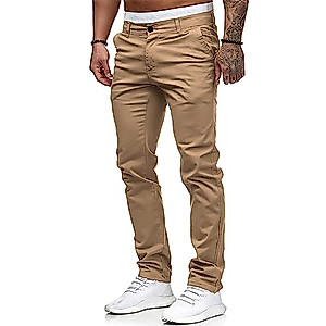 ALLABREVE Men's Chinos Casual Dress Pants Slim Fit Skinny Stretch Flat-Front Lightweight Comfort Slacks (Khaki 34)