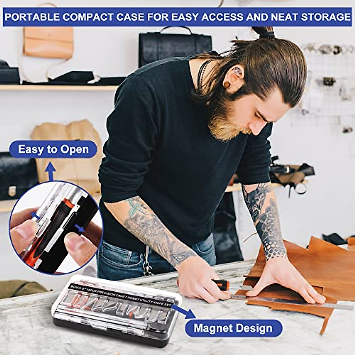 18pc Precision Utility Craft Knife Set - Premium Hobby Knife Cutting Tool with Sharp Blades for Architectural Models, Carving Pumpkins / Stencils, Paper / Leather/vinyl Crafts, Miniatures by Bovulo