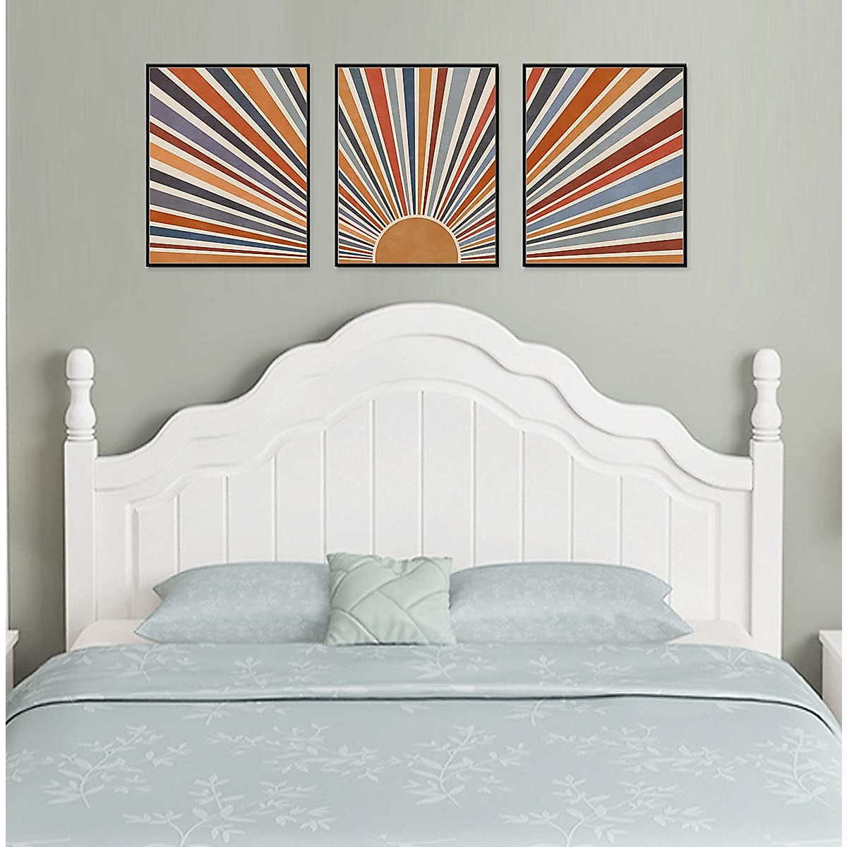 Sun Rays Print Boho Wall Decor Mid Century Modern Geometric Sunshine Wall Art Abstract Sun Boho Print Nursery Blue Orange Decor Set Of 3 UNFRAMED 11X14INCH