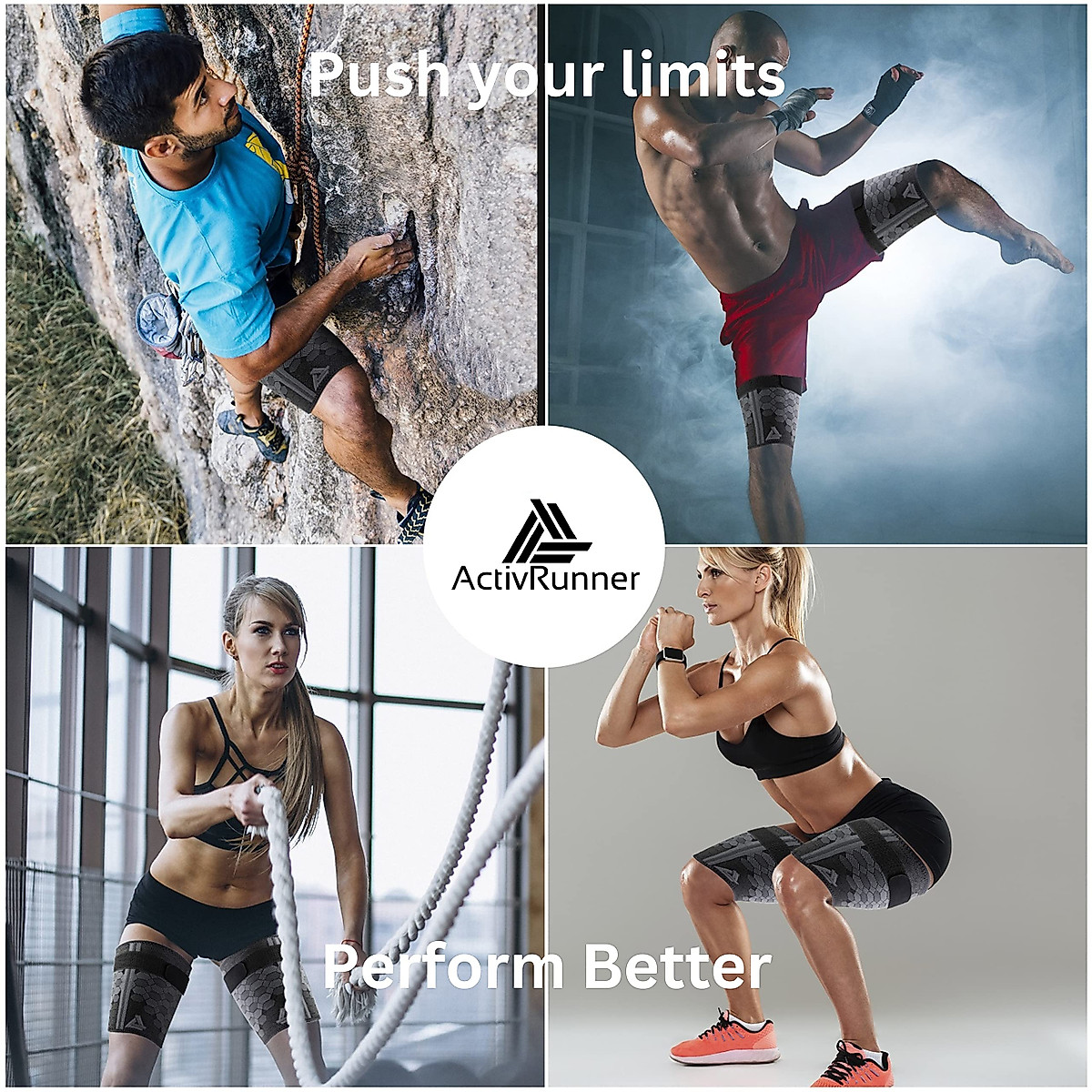 ActivRunner Thigh Compression Support Sleeve (2 per Pack), Breathable with Adjustable Non-Slip Strap for Hamstring and Quadricep Muscle Injury and Strain Recovery. Suitable for Men and Women