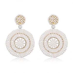 CEALXHENY Beaded Drop Earrings for Women Handmade Colorful Bead Earrings Bohemia Hoop Dangle Earring for Women (D White)