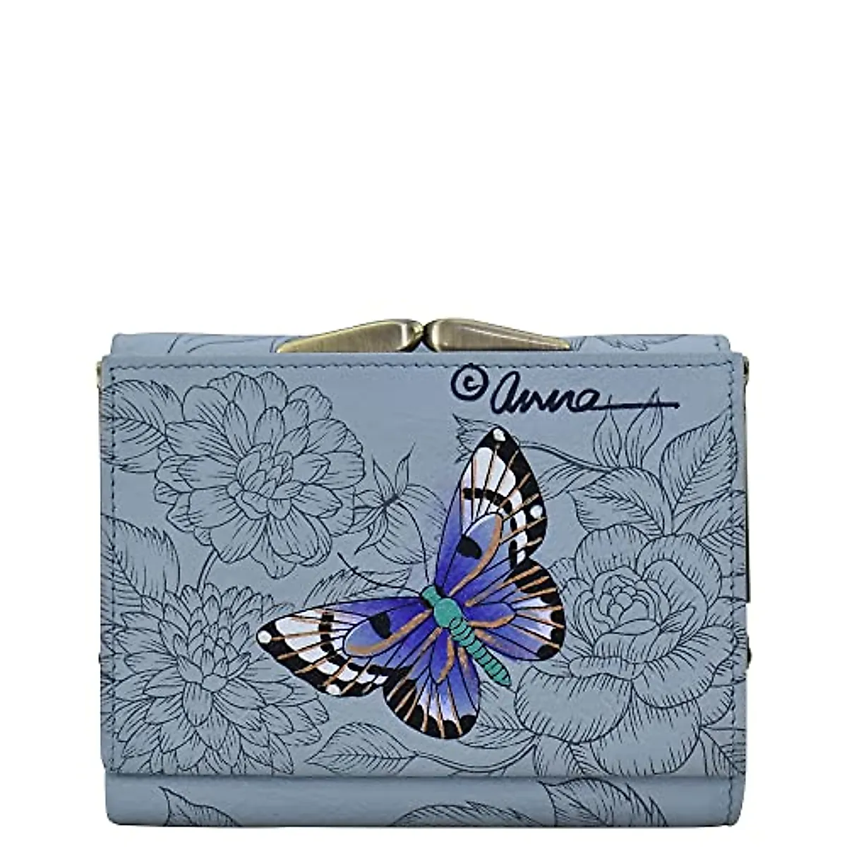 Anna by Anuschka Women's Ladies Three Fold Wallet, Butterfly Garden Blue