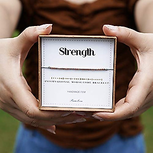 RareLove Strength Morse Code Bracelets Be Strong Inspirational Encouragement Friendship Gift For Women Tiny Beads Grey String Bracelet