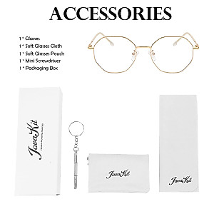 JOVAKIT Polygon Blue Light Blocking Glasses for Women Men Vintage Octagon Square Non-prescription Metal Eyeglasses (Gold 2)