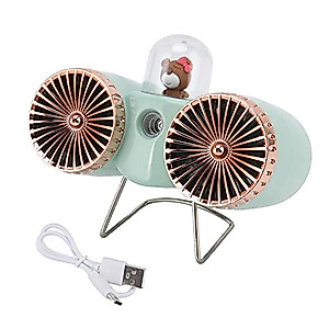 HEEPDD USB Desk Fan, Dual Blade Bear Design 3 Speeds Strong Wind Night Light Table Fan Quiet Dual Blade Bear Design Desk Fan with USB Charging for Dormitory (Green)