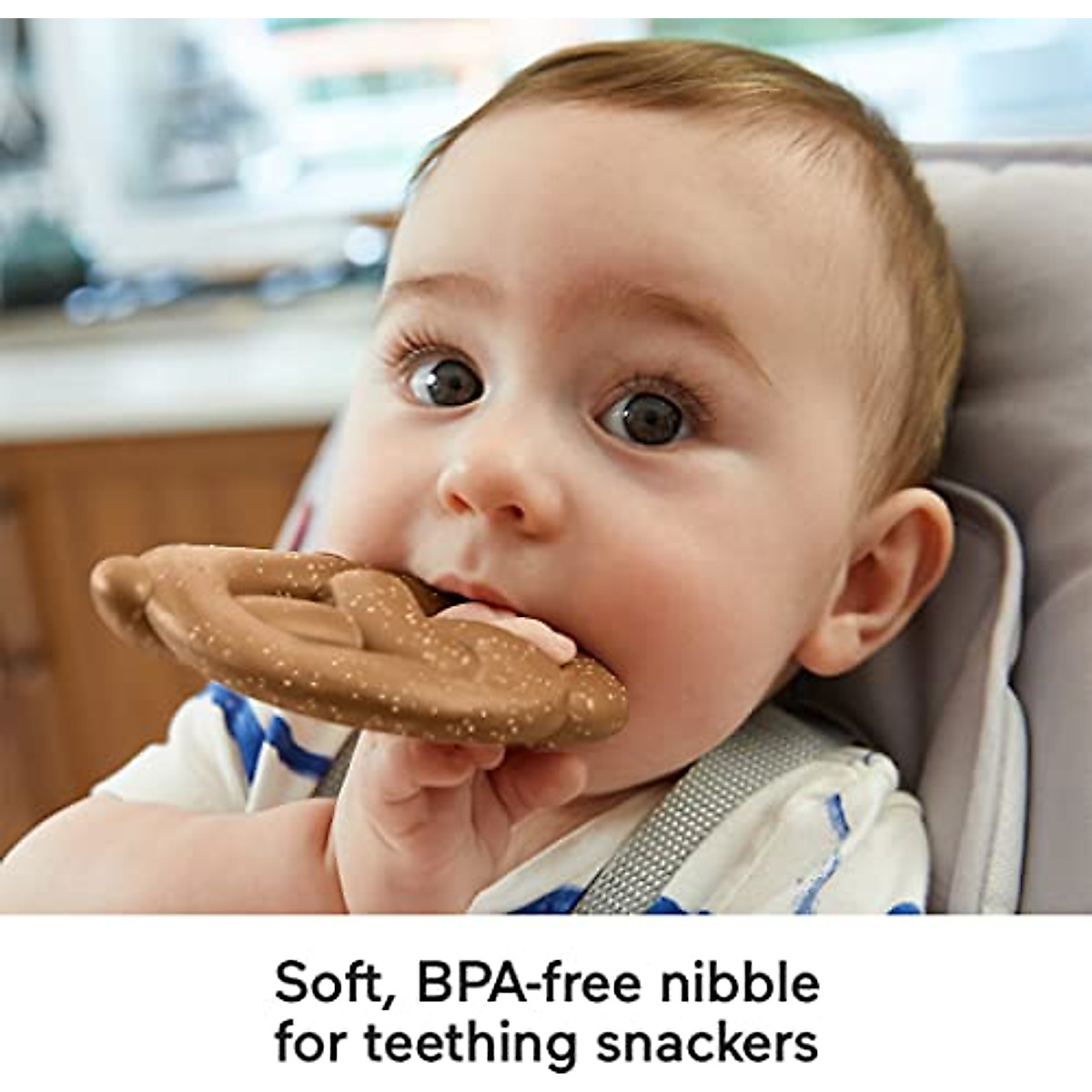 Fisher-Price Pretzel Teether, Pretend food BPA-free Infant Teething Toy with Crinkle for Babies ages 3 months and Older, Multi