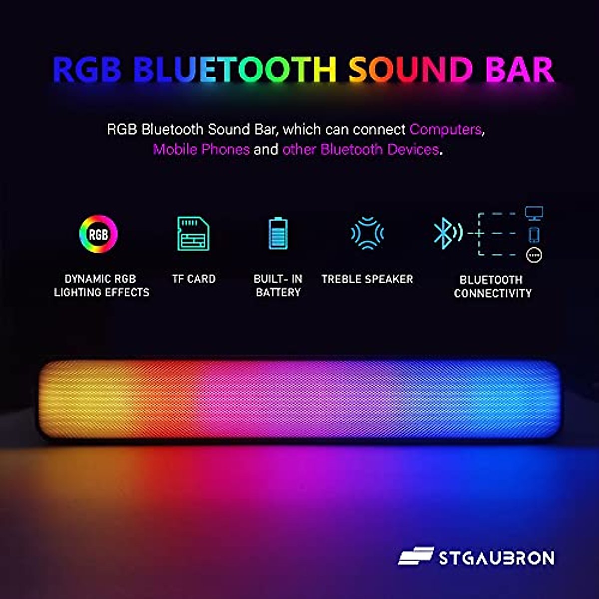 STGAubron Gaming Desktop PC Computer,Intel Core I7 3.4 GHz up to 3.9 GHz,Radeon RX 580 8G GDDR5,16G RAM,512G SSD,WiFi,Bluetooth 5.0,RGB Fanx6,RGB Keyboard&Mouse&Mouse Pad,RGB BT Sound Bar,W10H64